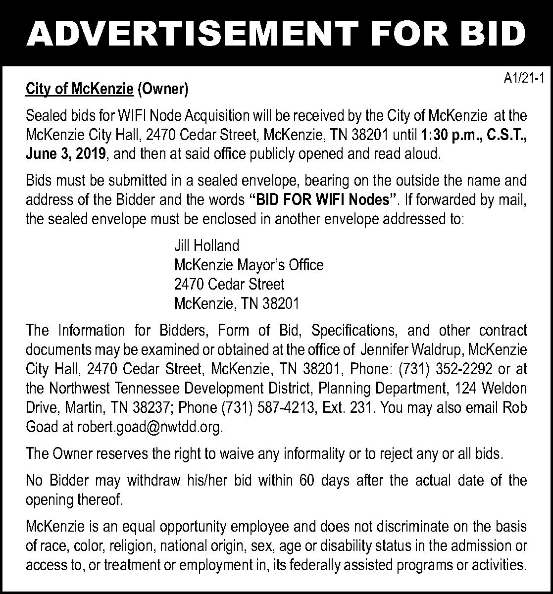 Advertisement for Bid-McKenzie WIFI | The Mckenzie Banner