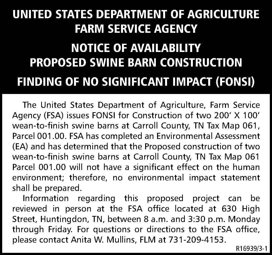 Notice of Availability USDA | The Mckenzie Banner
