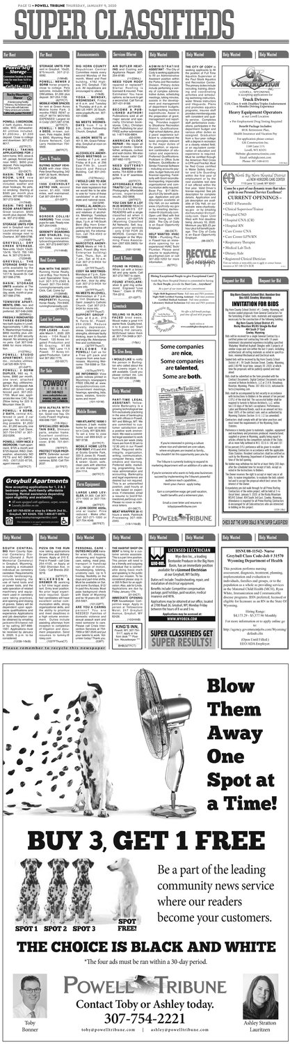 Classifieds 01.09.20 | Powell Tribune